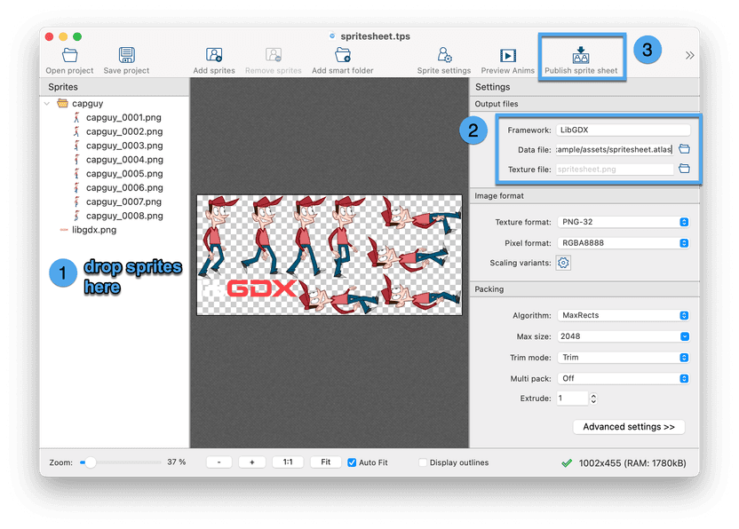 How to create sprite sheets & animations for libGDX