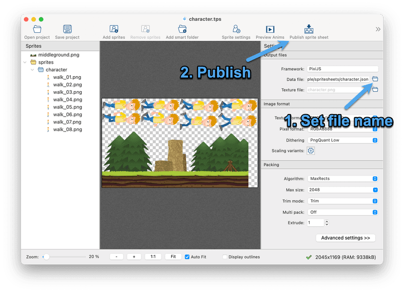 How to create sprite sheets & animations for PixiJS 8